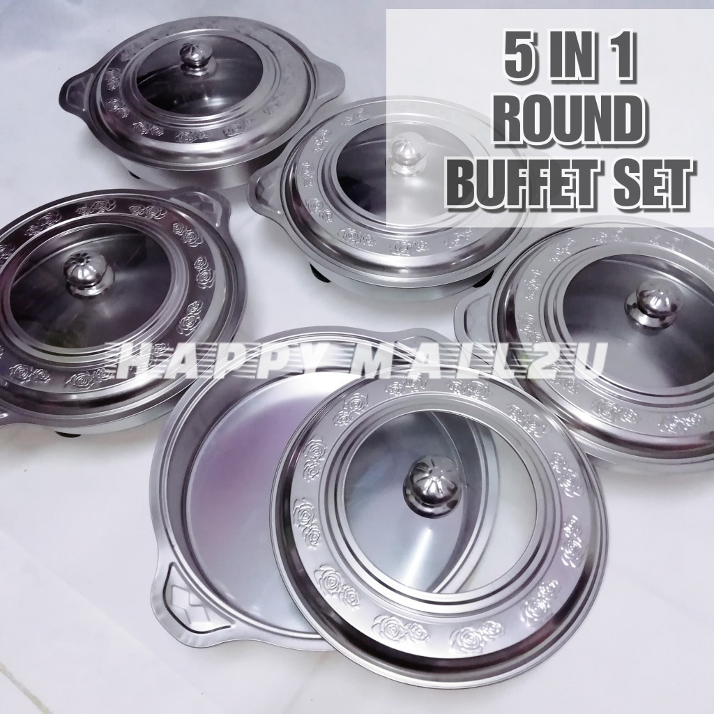 (5 IN 1) 32CM SET BUFFET BULAT PENUTUP UKIR / ROUND BUFFET SET EMBOSSED ...