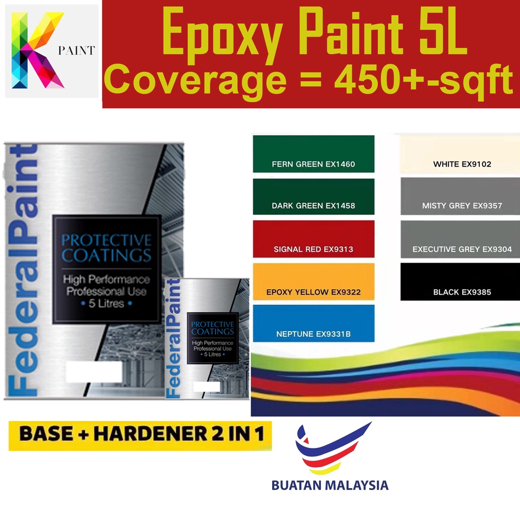 5 Liter EPOXY (Two Pack Epoxy Floor Paint) Cat Lantai Epoxy - 4 Liter Epoxy + 1 Liter Hardener ...