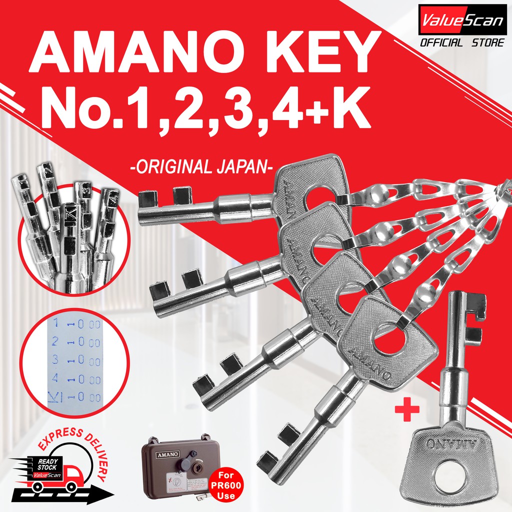 *RM78 =5 KEYS* AMANO KEY No.1,2,3,4,K for Amano Kunci PR-600 1234 K ...