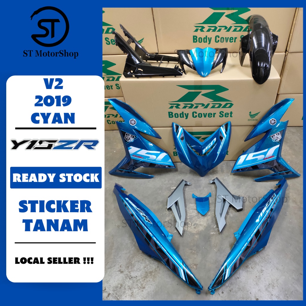 YAMAHA Y15 Y15ZR V2 2019 CYAN COVER SET (STICKER TANAM) RAPIDO NEW ACCESSORY AKSESORI | Shopee ...