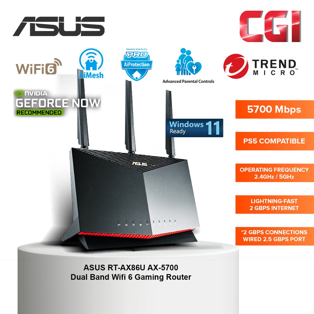 Asus AX5700 RT-AX86U WiFi 6 AX Aimesh PS5 Compatible 2.5G Port Mobile ...