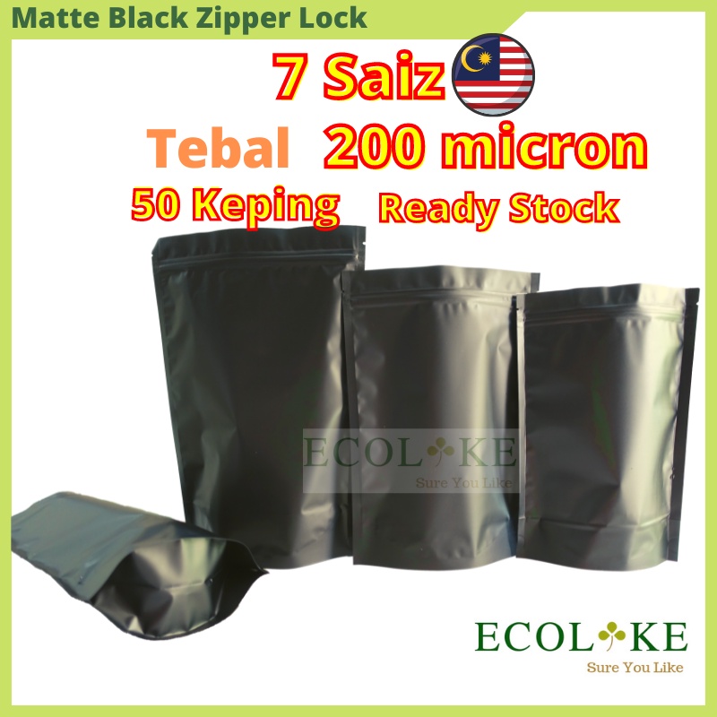 50 kpg Zip Hitam Matte Tebal Pouch Aluminium Penuh Stand Up Food Grade ...