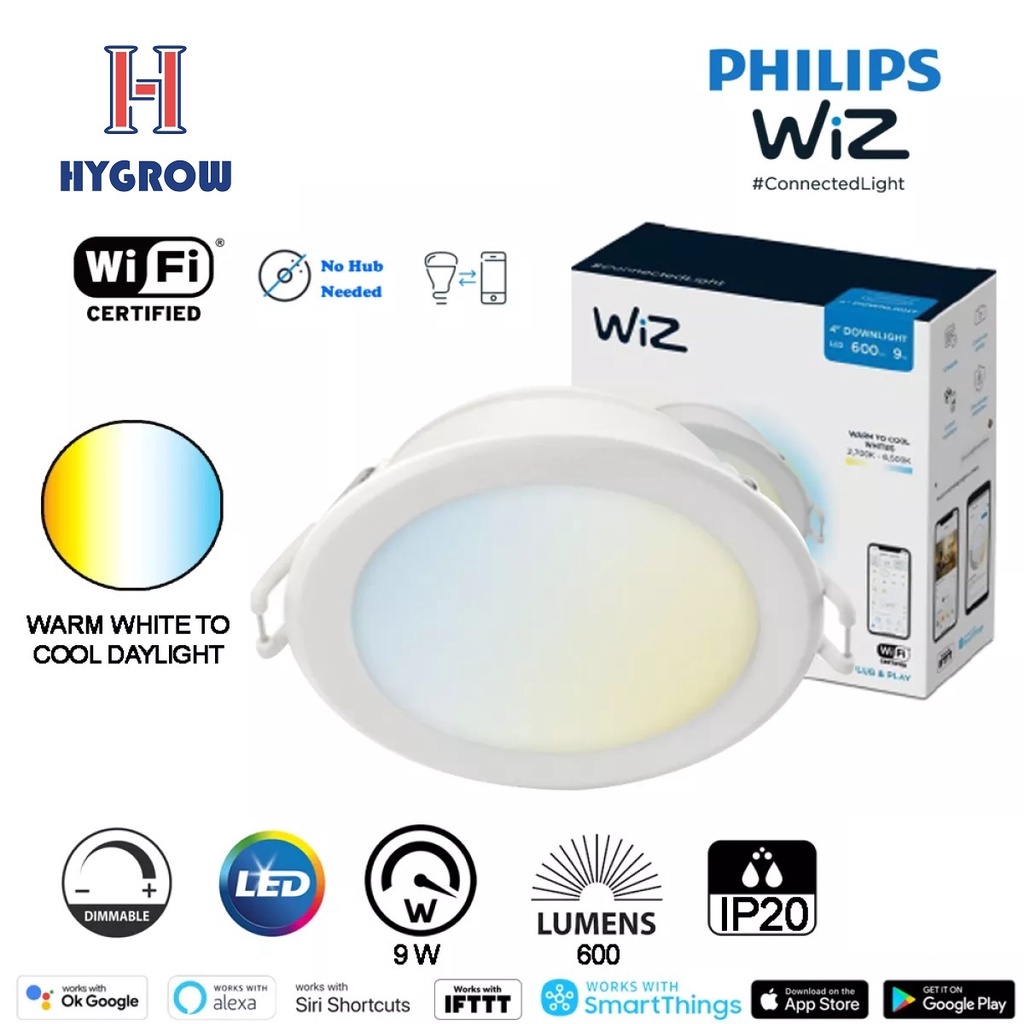 PHILIPS WiZ LED 4/5/6-inch Smart Lighting Tunable White Downlight (9W ...