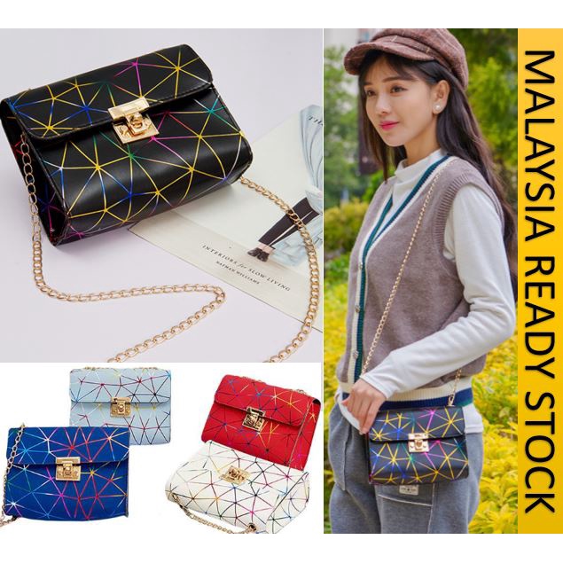 MALAYSIA: SLING HANDBEG WANITA MODEN COLORFUL LINE RHOMBUS SLING BAG ...