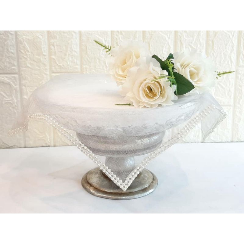 Alas Dulang Kain Organza Manik putih mutiara 4segi 36cm X 36cm | Shopee ...