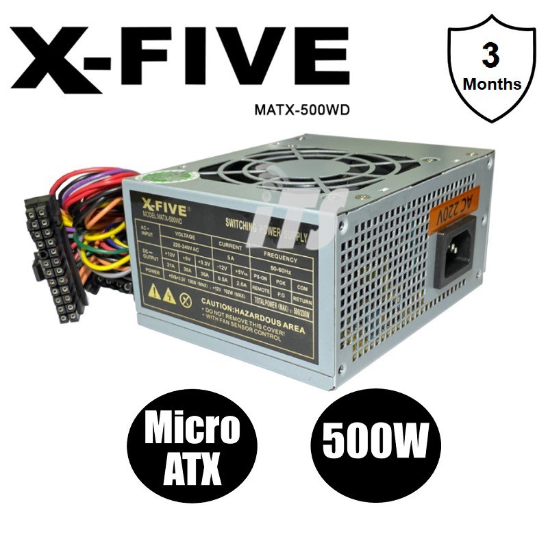 500W Micro ATX Power Supply Unit (10cm x 12.5cm x 6.3cm) - (Black/White ...