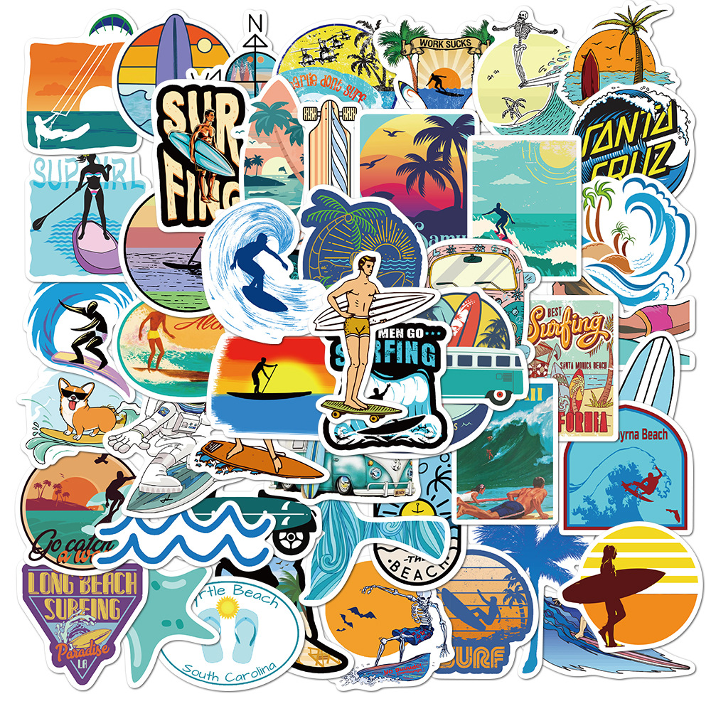 50Pcs/Set Ocean Surf：Gone Surfing - Series 01 Beach Surfing Stickers ...
