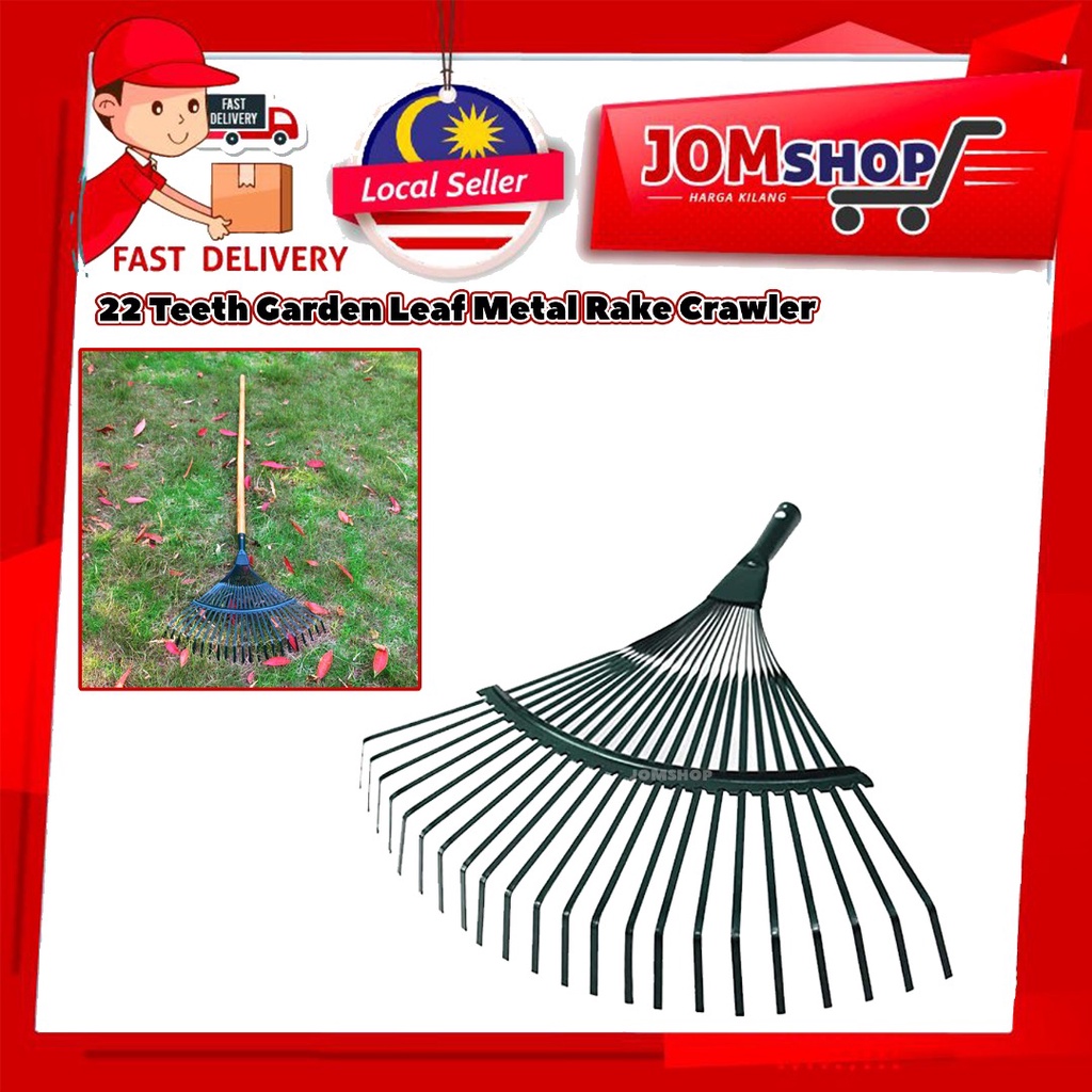 HEAVY DUTY METAL GRASS RAKE CRAWLER GARDENING 22 TEETH / PENYAKAR BESI ...