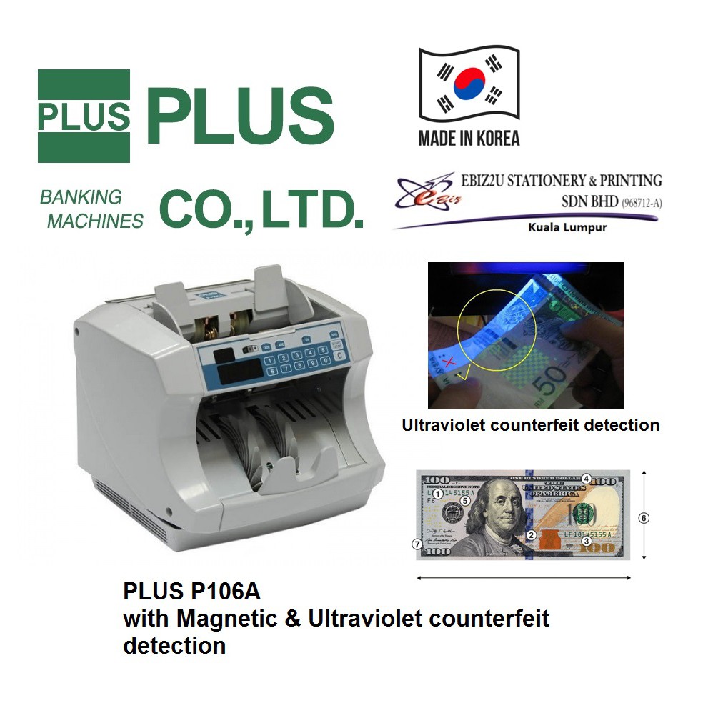 PLUS P106A + UV (1 Pocket Banknote Counter Machine) Banknote Counters ...
