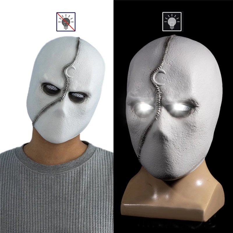 1PCS Moon Knight Costume Mask Latex Gray Led Helmet Full Face Masks ...