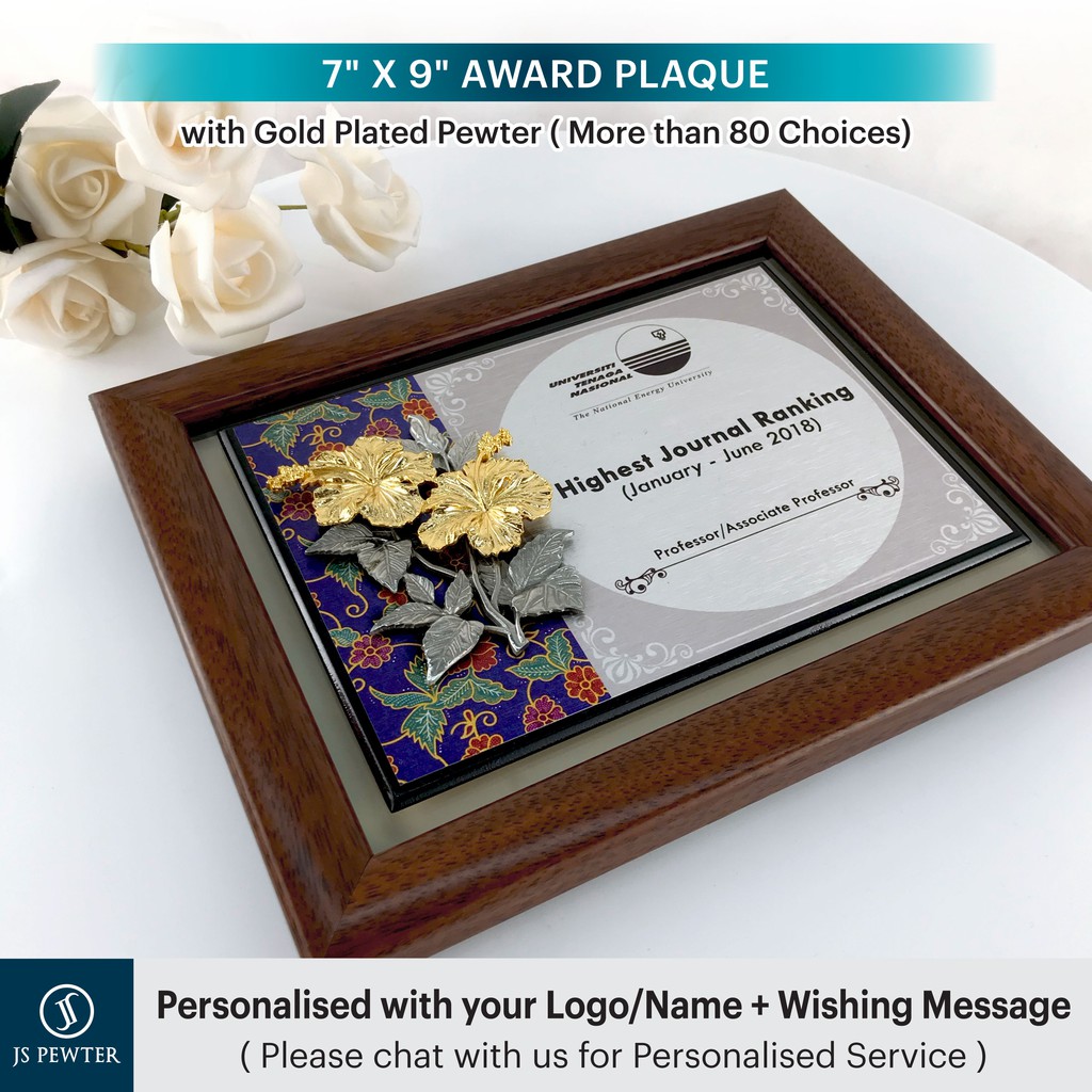 (JS Pewter) 7"x9" Award Plaque | Gold Plated Pewter Bunga Raya ...
