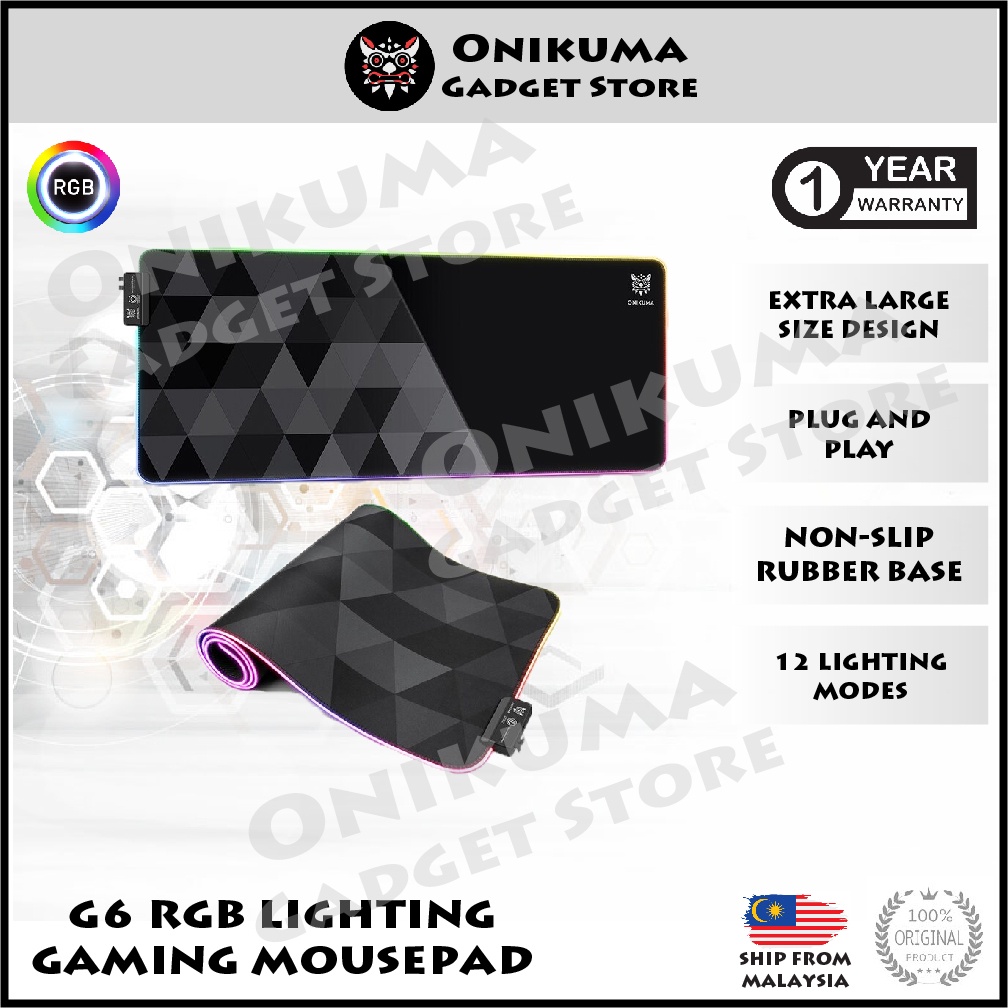 ONIKUMA G6 Black Colour RGB Lighting Gaming Mouse Pad USB Luminous Waterproof Mousepad | Shopee ...