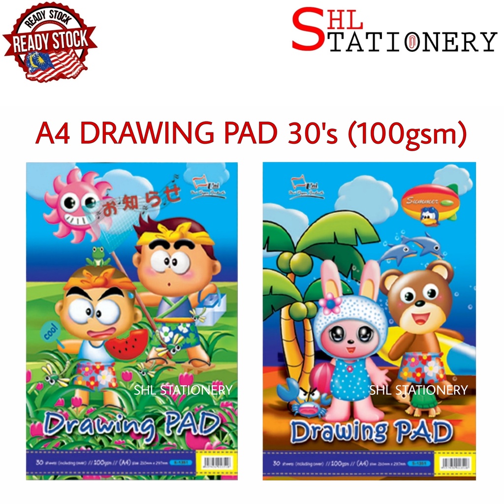 UNI A4 Drawing Pad 210mm x 297mm 30 Sheets 100gsm Art Drawing Paper ...