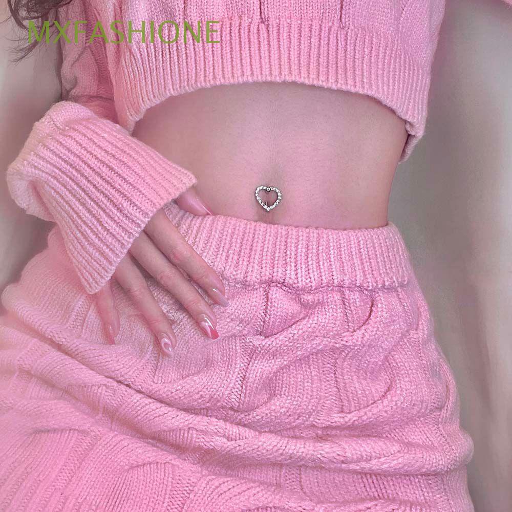 MXFASHIONE Simple Belly Button Ring Hip Hop Belly Piercing Love Navel ...