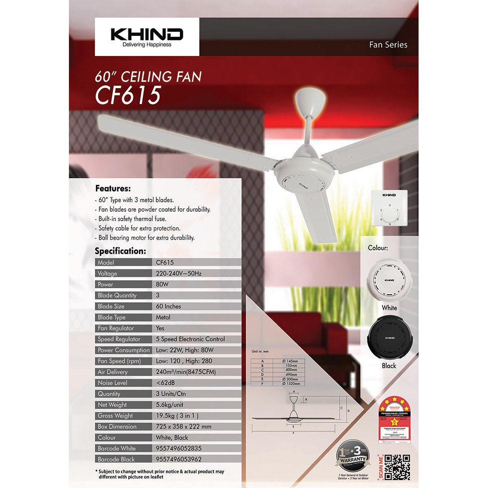 khind oven khind Khind Ceiling Fan 60'' (Black) CF615B (3 set) | Shopee ...