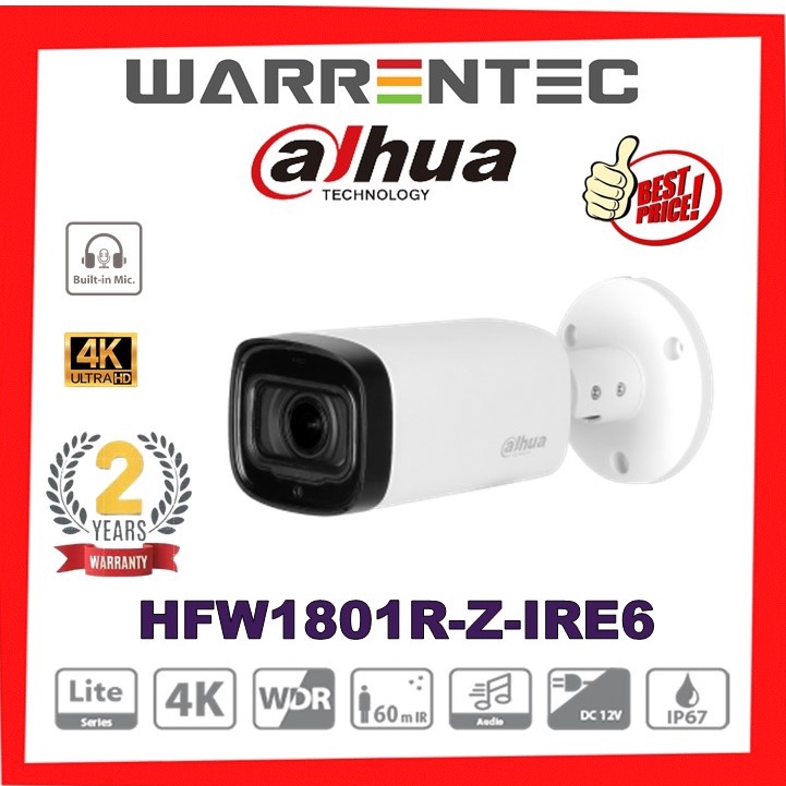 DAHUA 4K HDCVI ANALOG IR BUILT IN MIC BULLET CAMERA - HFW1801R-Z-IRE6-A | Shopee Malaysia