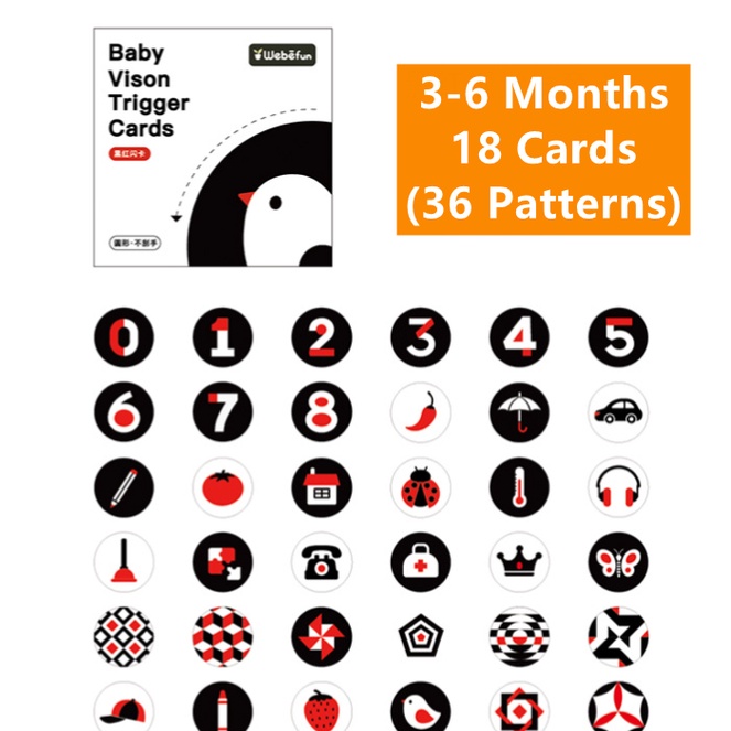 Round Montessori Baby Flash Card Baby Vision Trigger Cards 0-36 Months ...