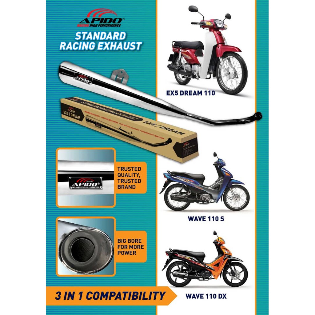 APIDO EX5 110 /WAVE 110DX / S STANDARD RACING EXHAUST (A CLASS BIG HOLE ...
