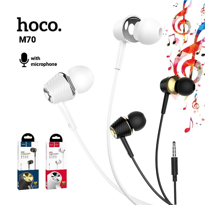 M70 Earphone with Microphone Earbuds Carbo Fiber Stereo High Bass 3.5mm ...