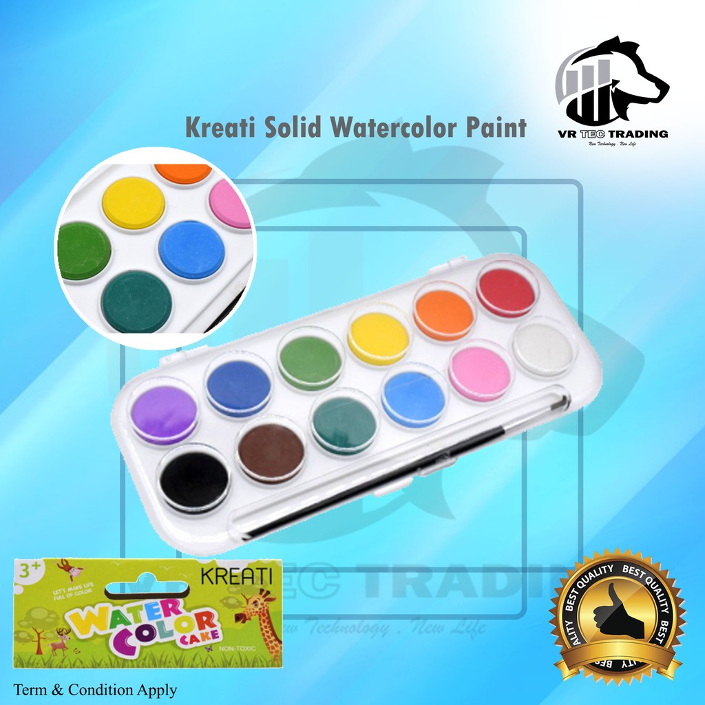 🇲🇾 Ready Stock 💕Kreati Solid Watercolor Paint 12 Colours Watercolor ...