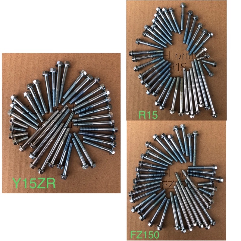 Y15ZR/FZ150/YAMAHA R15 ENGINE SCREW COMPLETE SKRU ENGINE T8 FULL ENGINE ...