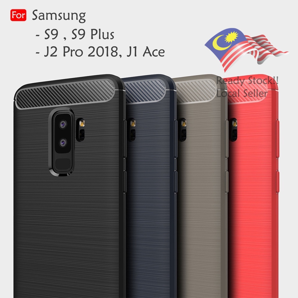 Samsung Galaxy S9 S9 Plus J1 Ace J2 Pro 2018 Back Case Cover Carbon Fiber Brushed TPU Silicone ...