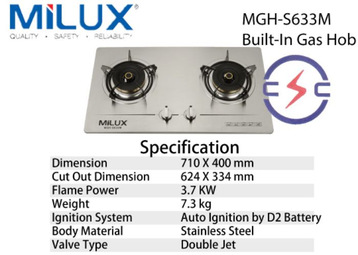 Milux Stainless steel Premium Built-in Gas Hob MGH-S633M Gas Cooker ...