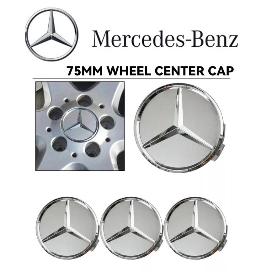MERCEDES BENZ LOGO TYRE WHEEL CENTER SPORT RIM CAP SILVER 75MM | Shopee ...