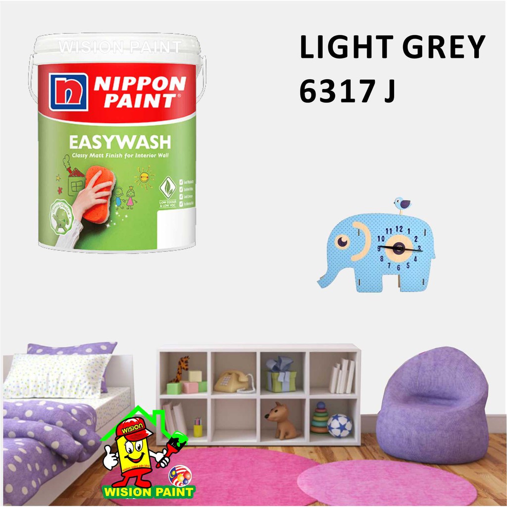 LIGHT GREY 6317 J ( 18L ) Nippon Paint Interior Vinilex Easywash ...
