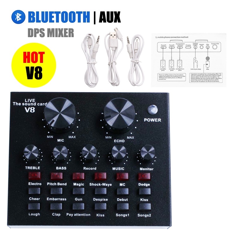 V8 V8S+ R8 DPS Mixer Live Sound Card with Bluetooth, 16 Sound + 9 Knobs ...