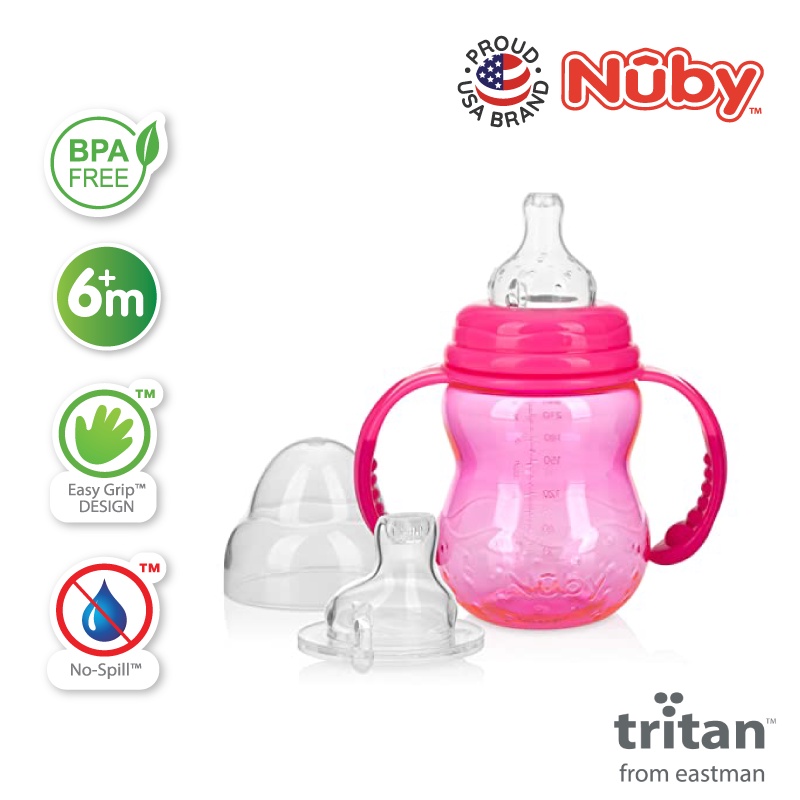 Nuby 3 Stage Wide Neck Bottle with handle 8oz/240ml | Shopee Malaysia