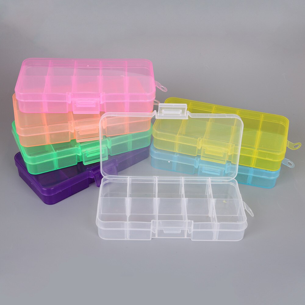 [10 Grid ] Adjustable Transparent Plastic Box Grid Portable Jewelry Box ...