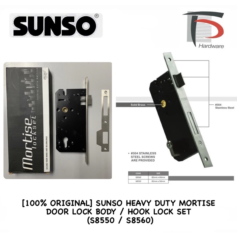 [100% ORIGINAL] SUNSO HEAVY DUTY MORTISE DOOR LOCK BODY / HOOK LOCK SET ...