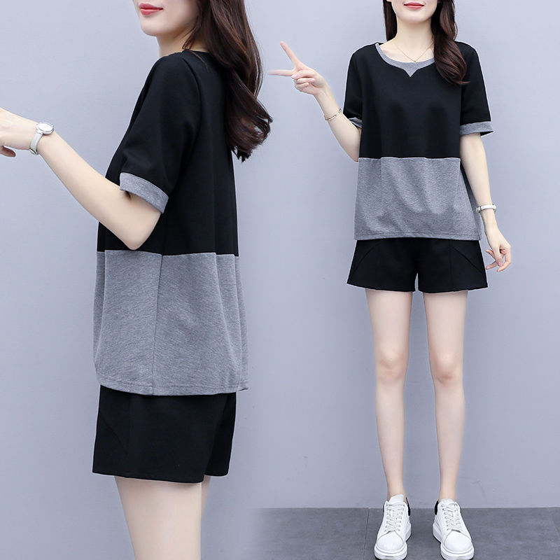 Casual Set Wear Women Round Neck Short Sleeve Tshirt Shorts 2pcs Sets