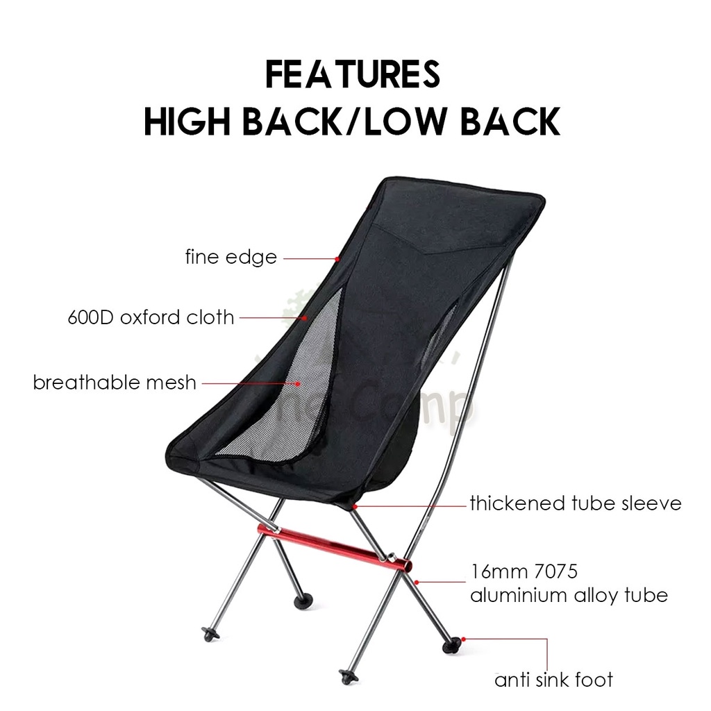 Camping Foldable Moon Chair High & Low Back Outdoor Folding Portable ...