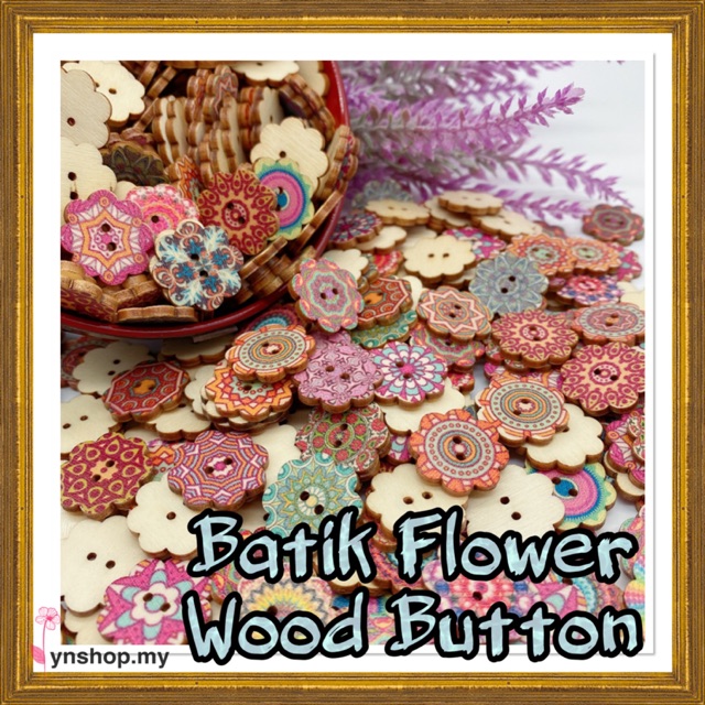 🔥20pcs🔥Batik Flower 💐 Wood Button 2 Hole/ Butang Kayu 18mm | Shopee ...