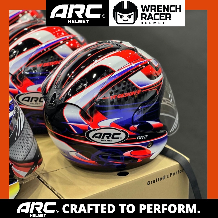 Helmet ARC Ritz YF1 - Blue / Red ★Special Collection of YF Design x ARC ...