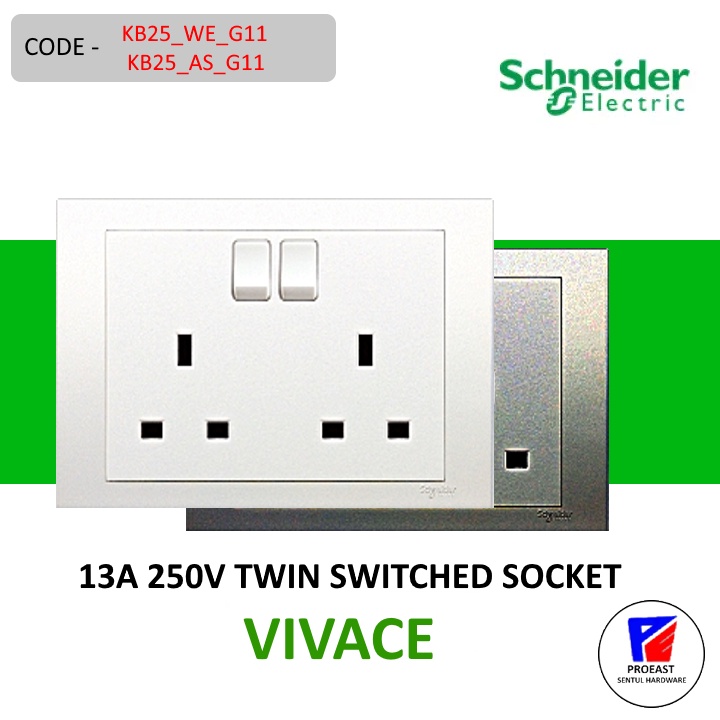SCHNEIDER Electric Vivace 13A 250V Twin Switched Socket / Double Wall ...