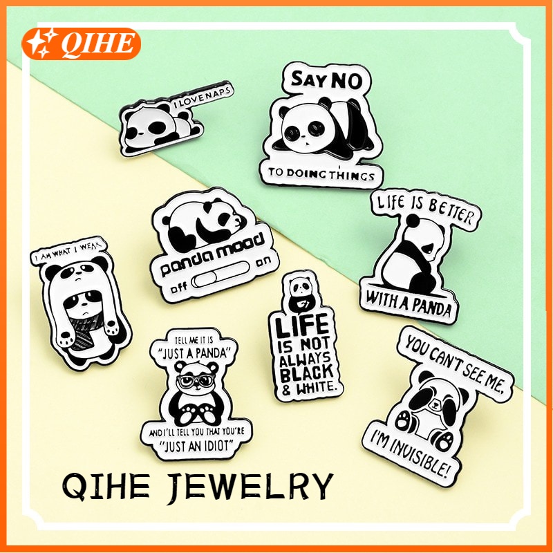 8 Style Panda Enamel Pin Cute Badge Brooch Lapel Pin Cartoon Jewelry ...