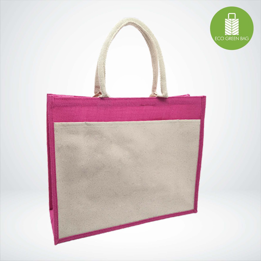 A3 Jute Bag with Laminated Canvas Pocket - Plain Tote Bag | Shopee Malaysia