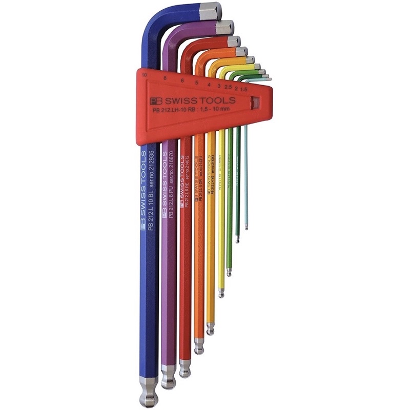PB SWISS TOOLS 9pcs Hexagon Allen Key L-Wrench Set, Long, With Ball Point (mm) (Rainbow), PB 212 ...