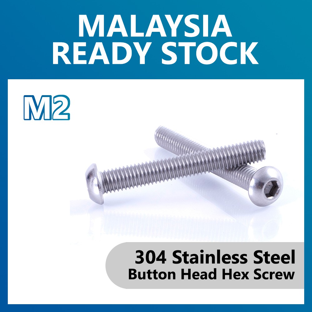 M2 Button Head Screw 304 Stainless Steel SHINY SURFACE Allen Bolt ...
