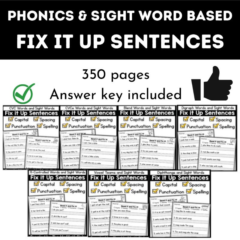 387 Fix It Up Sentences Correcting (PDF) 350 pages English worksheet ...