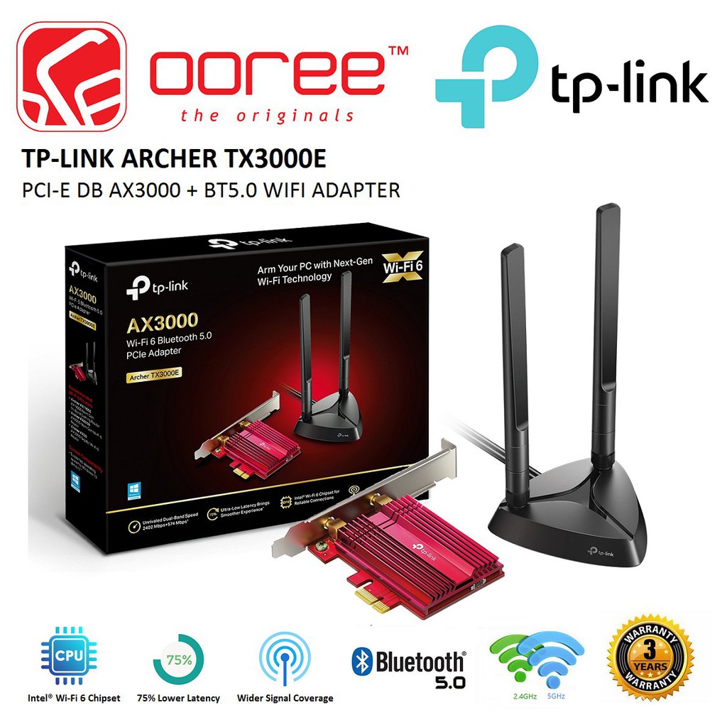 TP-LINK ARCHER TX3000E AX3000 INTEL WI-FI 6 CHIPSET BLUETOOTH 5.0 PCIE ...