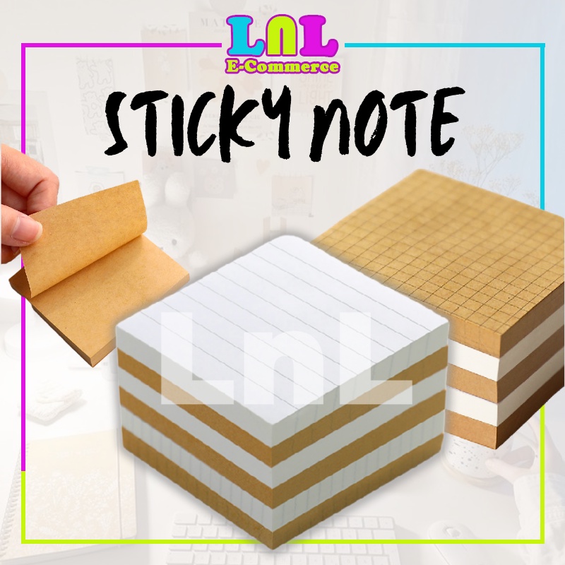 LNL Sticky Notes 80 Sheets Kraft Sticky Note Memo Pad Grid Line Plain ...