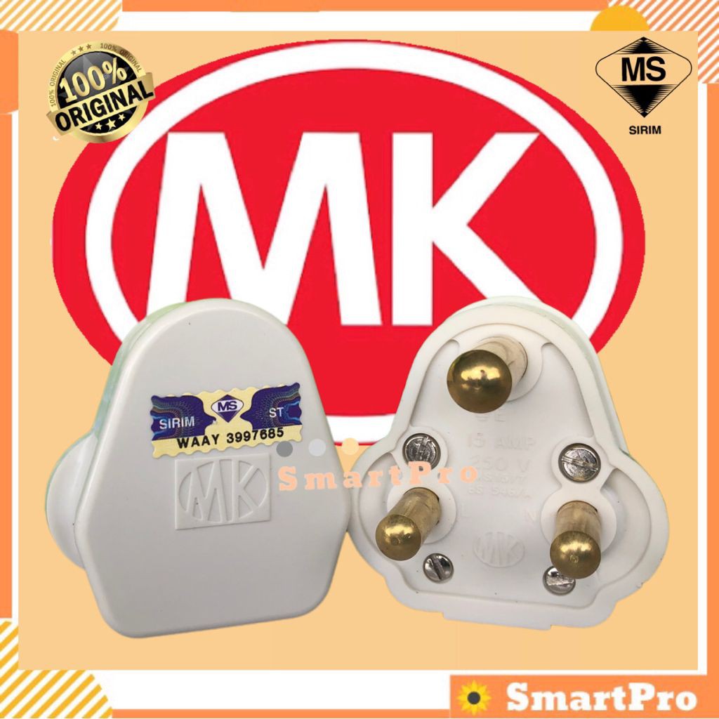 MK Heavy Duty Poly Carbonate 15A 3 Pin Plug Top MK515 3 Round Pin Plug Top 15A Plug Top Sirim ...