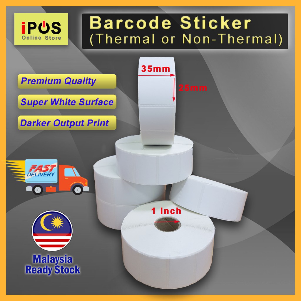25mm X 35MM Barcode Label Sticker （Art Paper / Non-Thermal) | Shopee ...
