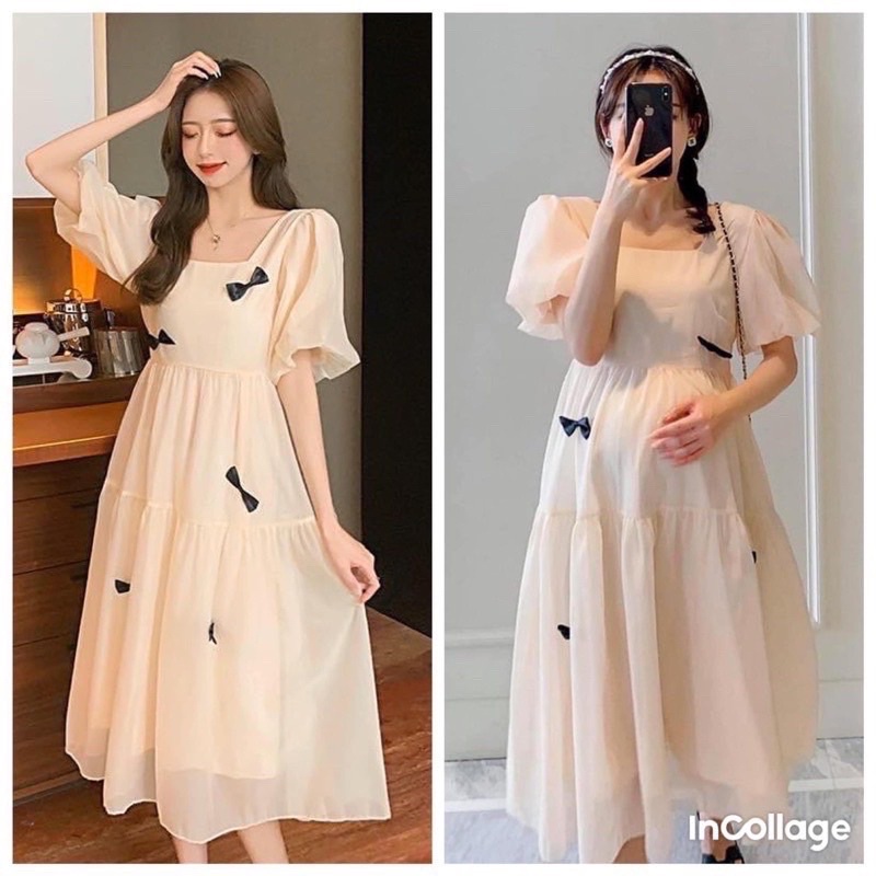 Lady chiffon dress with 2 layers of bow chiffon dress, soft and lovely ...