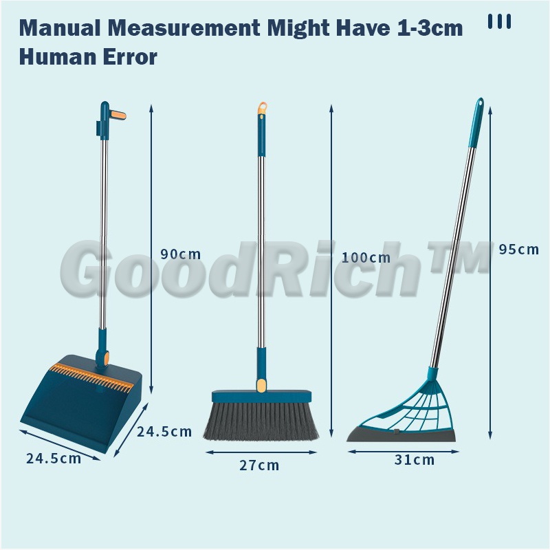 2 in 1 Rotatable Broom & Folding Upright Standing Dustpan Combination Set Penyapu dan Penyodok ...
