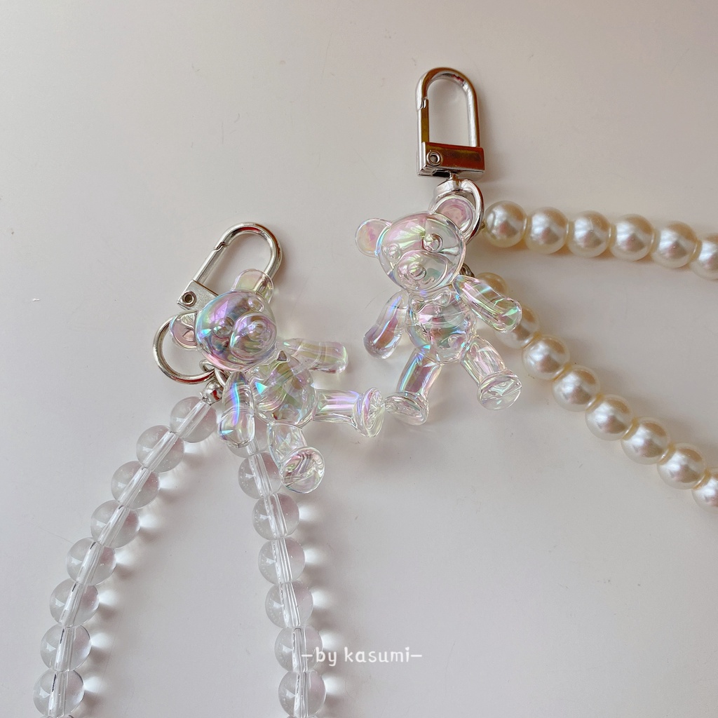 Crystal Bear Bead Bag Pendant Keychain Bling Girl Heart Sparkling Laser ...